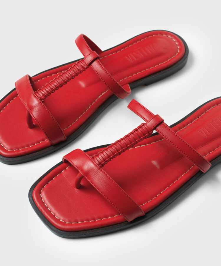 Capri Sandals in Red Grained Leather - Callista