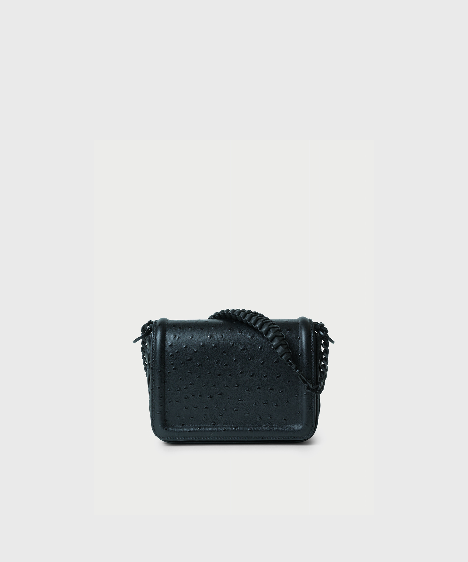 Mini Box Bag in Black Ostrich-Effect Leather - Callista