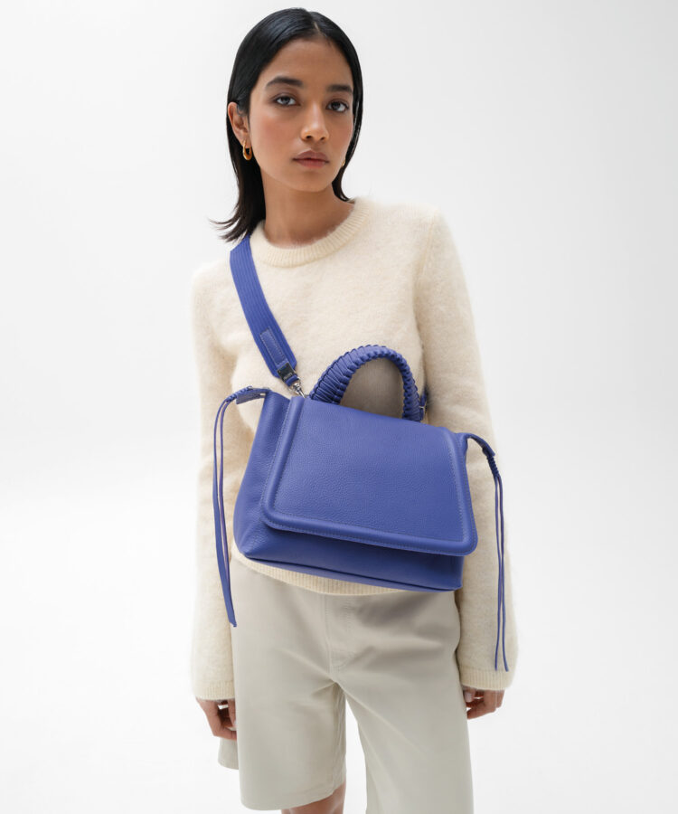 Medium Top Handle Bag in Violet Grained Leather - Callista