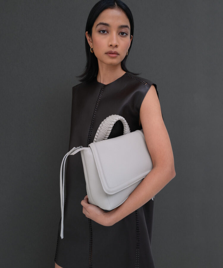 Medium Top Handle Bag in Oat Grained Leather - Callista