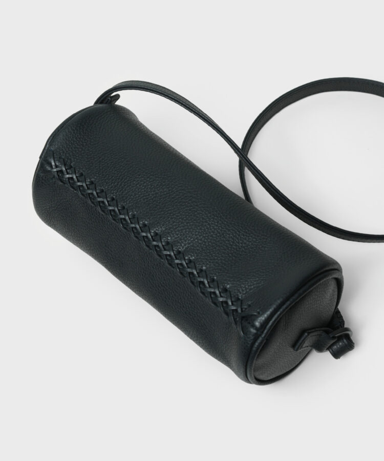Mini Barrel Bag in Black Grained Leather - Callista