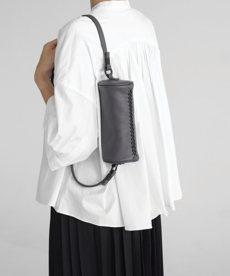 Mini Barrel Bag in Grey Grained Leather - Callista