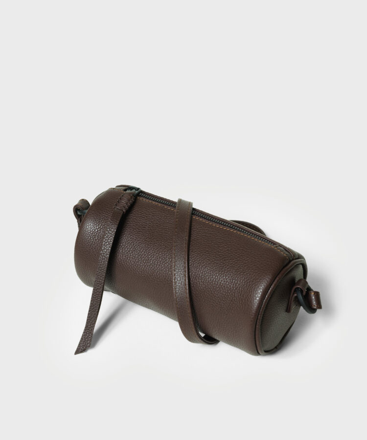 Mini Barrel Bag in Cocoa Grained Leather - Callista