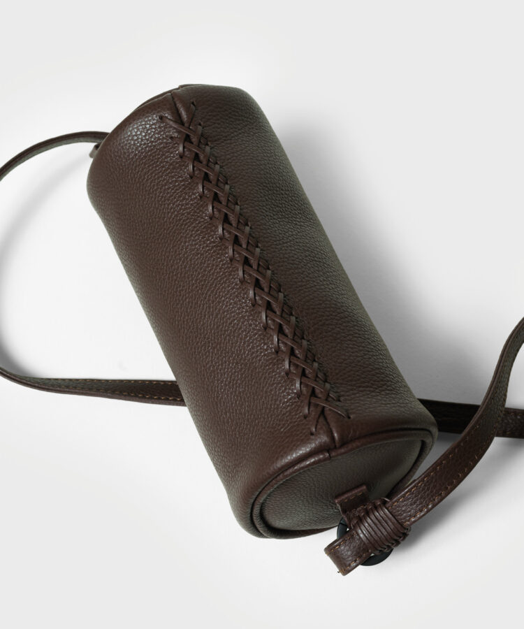 Mini Barrel Bag in Cocoa Grained Leather - Callista