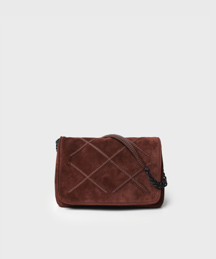 Short Flap Bag in Chestnut Suede Leather - Callista