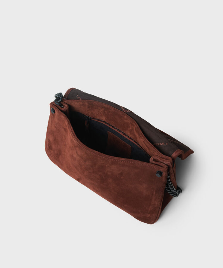 Short Flap Bag in Chestnut Suede Leather - Callista