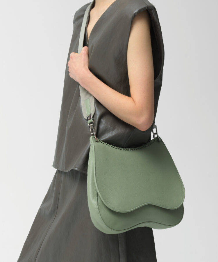 Saddle Bag in Sage Grained Leather - Callista
