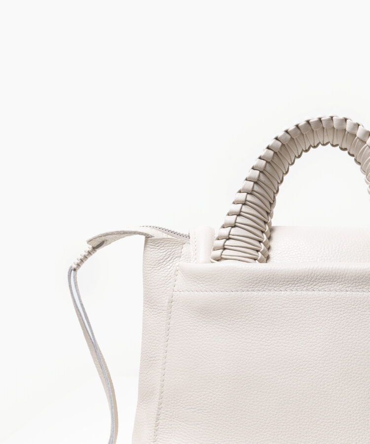 Medium Top Handle Bag in Ivory Grained Leather - Callista
